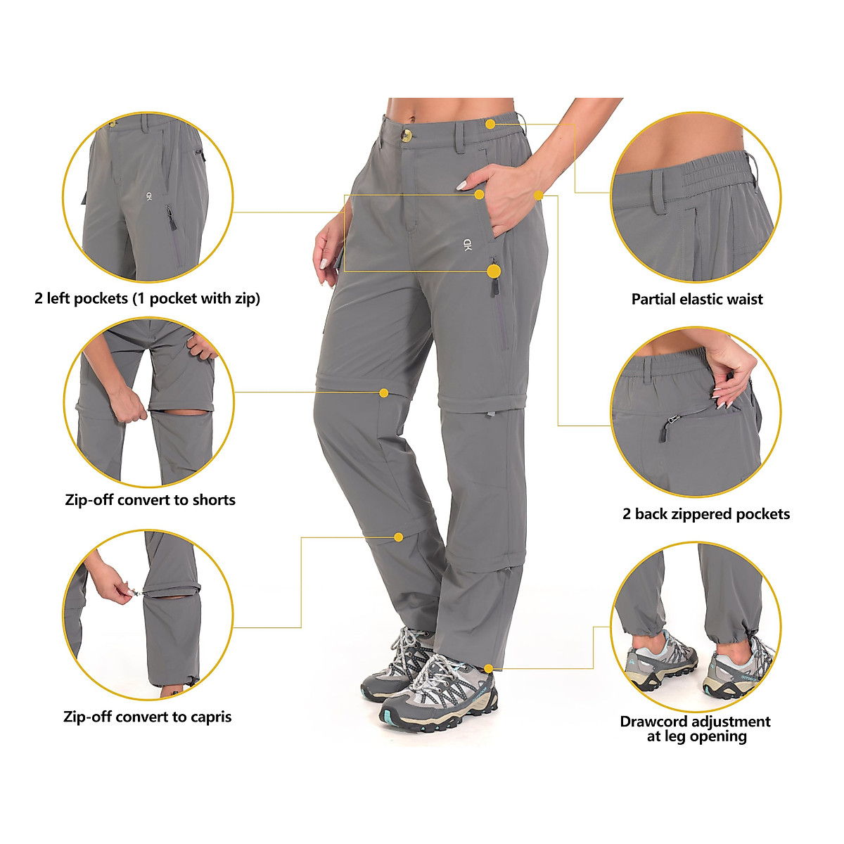 Little Donkey Andy Women's Stretch Convertible Pants, Zip-Off Quick-Dry Hiking Pants Gray Size L