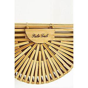 RULER TRUTH Handwoven Bamboo Bag Natural Shoulder Bag with Leather Straps Women's Handmade Straw Purse