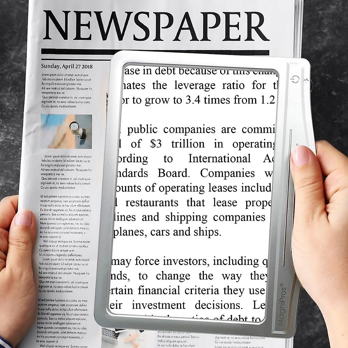 MagniPros 3X Large Ultra Bright LED Page Magnifier with Anti-Glare Dimmable LEDs(Evenly Lit Viewing Area & Relieve Eye Strain)-Ideal for Reading Small Prints & Low Vision