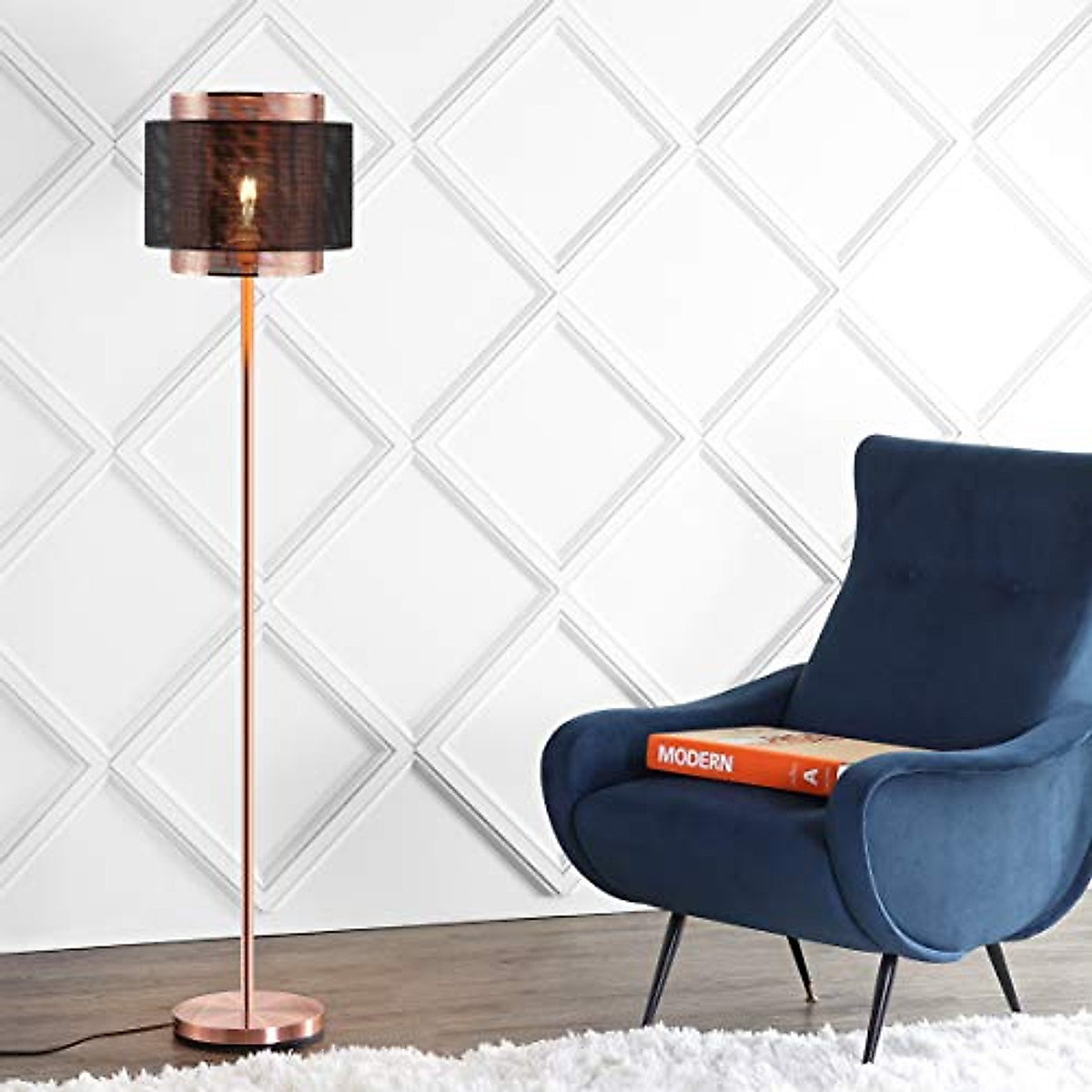 JONATHAN Y JYL6107A Tribeca 60.5" Metal LED Floor Lamp, Contemporary, Modern, Transitional, Office, Living Room, Family Room, Dining Room, Bedroom, Hallway, Foyer, Copper/Black