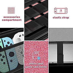 homicozy Glitter Carrying Case for Nintendo Switch and Switch OLED Console,Pink Hard Travel Case Shell Pouch for Nintendo Switch Console & Accessories,Protective Carry Case Compatible with Nintendo for Girls