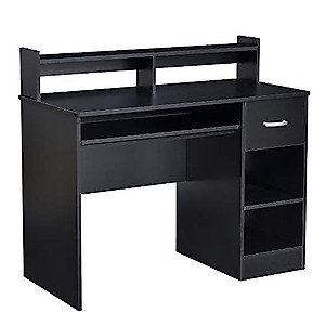 ROCKPOINT Axess Black Computer Keyboard Tray and Drawer Small Home Office Bedroom, Homework and School Studying Writing Desk for Student with Storage
