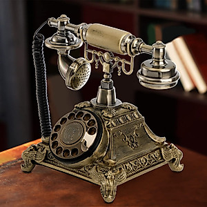 Jucoan Vintage Rotary Telephone, Retro Old Fashioned Classic Corded Phone, Decorative Antique Landline Phone for Home Office Decor, Bronze