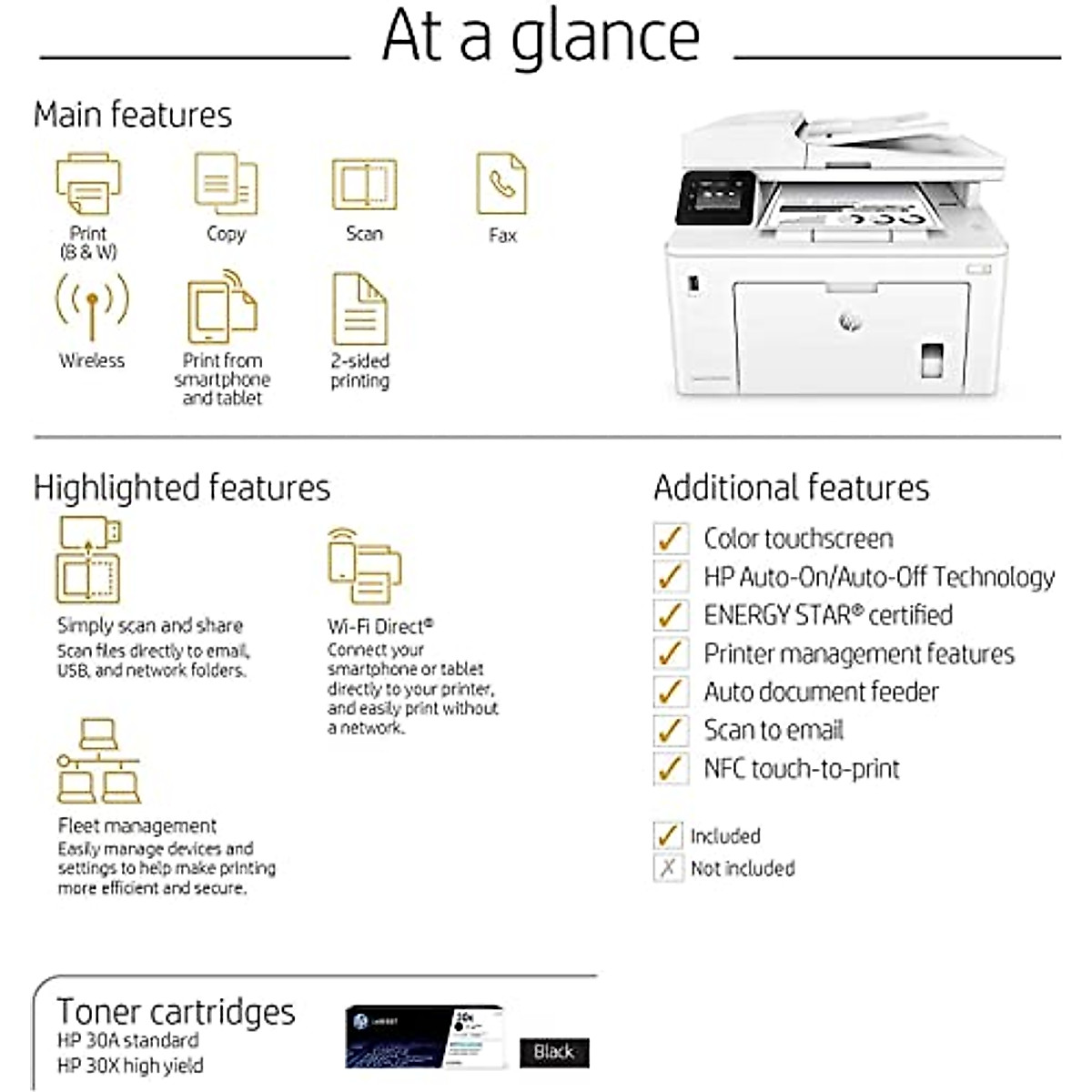 HP Laserjet Pro MFP M227fdw Wireless Monochrome All-in-One Laser Printer, Mobile Print&Copy&Scan&Fax, 1200x1200 dpi, 30ppm, Auto Duplex Print, 2.7" Color TS, Wi-Fi, Ethernet, Lanbertent Printer Cable