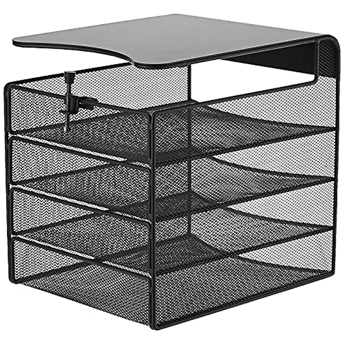 Safco Products Onyx Mesh 4-Tray Underdesk Space Saving Desktop Hanging Organizer, Durable Steel Mesh Construction, 20lb Capacity, Black Powder Coat Finish, 10.25"w x 12.375"d x 12"h