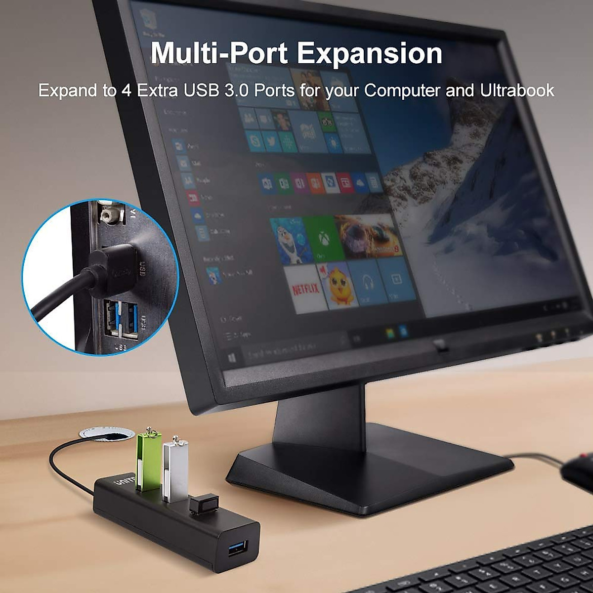 [Bundle] 4-Port USB 3.0 Hub Long Cable and Dual Bay Hard Drive Docking Station