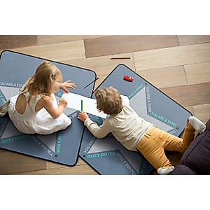 Flagship Carpets You are a Star Kid's Floor Seating Square Rug for Home or School Area Rug for Social Distance Learning, Children's Activity Room Carpet for Reading and Playing, 30" x 30", Gray/Teal