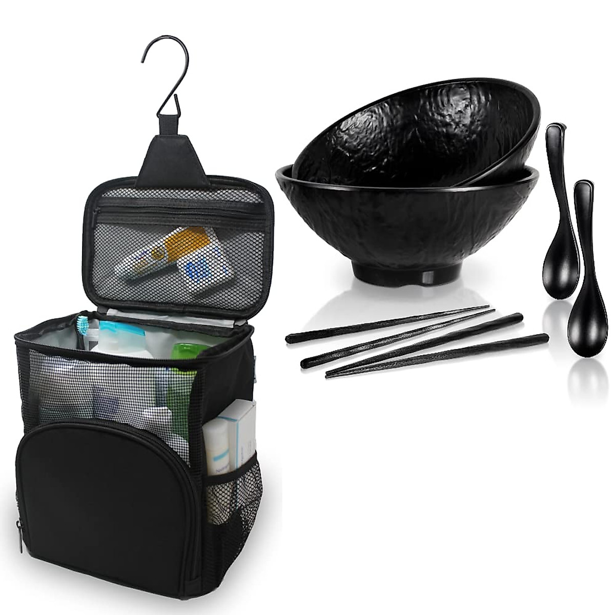 TERRA HOME Dorm Room Essentials - Portable Shower Caddy and Ramen Bowl Set with Chopsticks and Spoons - Gift for Dorm Living