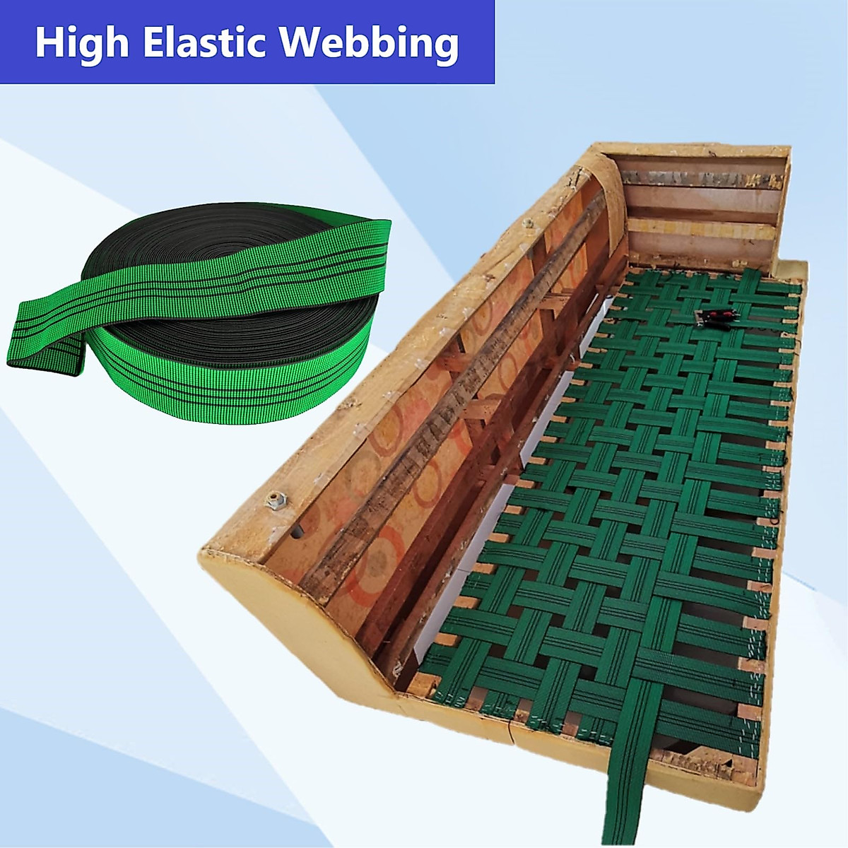 Upholstery Webbing Band Replacement for Chair, Couch, Sofa, 2ins × 32ft Roll, Upholstery Seater Repair Material, Elastic, Latex, Stretchy Webbing Belt/Strap for Lawn Chair