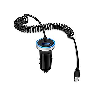 3.4A Car Charger USB C for Samsung Galaxy Note 20 10 9 8 S23 S22 Ultra S21 S20+ S20 S10 S9 S8, Fast Charging Lighter Adapter + Type C Cable Coiled Cord for Google Pixel 7 6 pro 6a 5 5a Android USBC