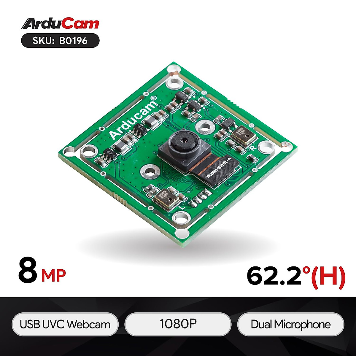 Arducam 8MP 1080P USB Camera Module for Raspberry Pi, 1/4” CMOS IMX219 Mini UVC USB2.0 Webcam Board with 1.64ft/0.5m USB Cable for Windows, Linux, Android and Mac OS