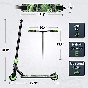FREEDARE Complete Pro Scooter JB-1 Stunt Scooter for Kids 8 Years and Up, Teens, Adults, Trick Scooter for Beginners Green