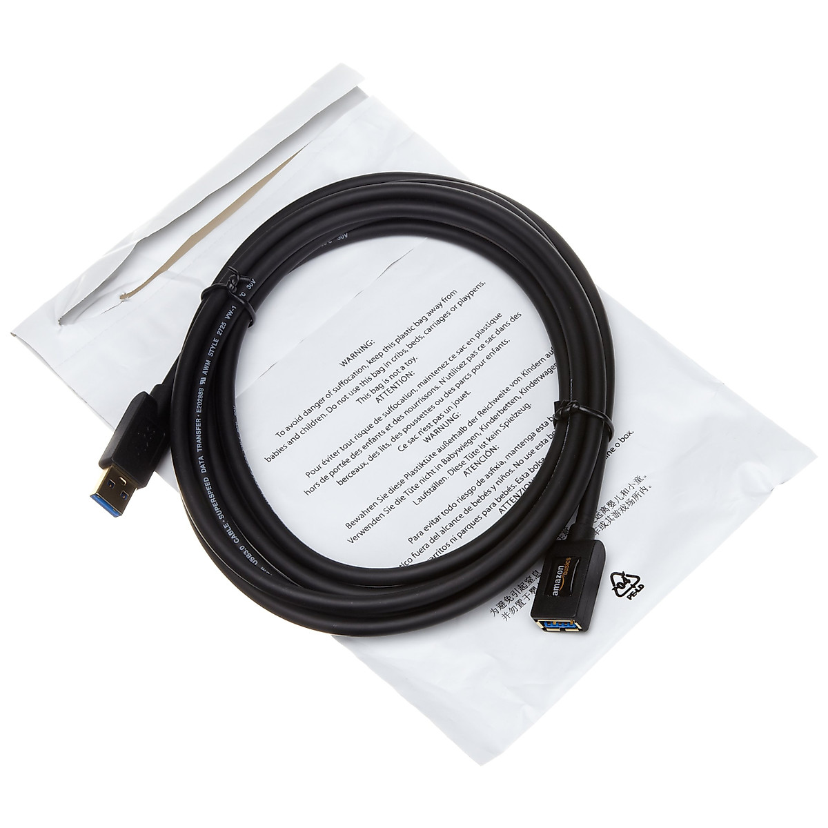 Amazon Basics USB-A 3.0 Extension Cable, 4.8Gbps High-Speed, Male to Female Gold-Plated Connectors, 3.3 Foot, Black