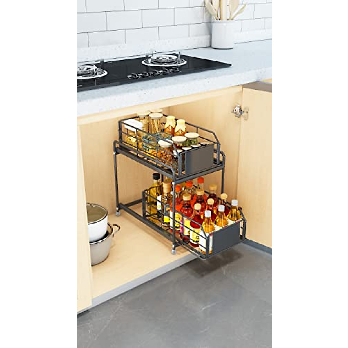 YEPLINS Under Sink Organizers and Storage, 2 Tier Bathroom Organizer Countertop,Bathroom Organizer Under Sink Drawers Slide Out Storage Shelf