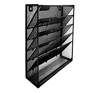 Wall File Organizer 5 Tier Heavy Duty Metal Mesh Hanging Mail Magazine Rack 41 x 32 x 10 cm Vertical Paper Holder for Newspaper Folders(Black)
