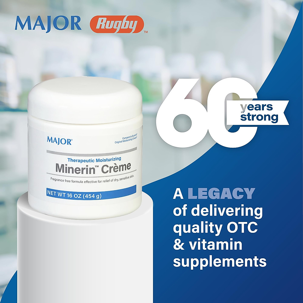 Major Therapeutic Moisturizing Minerin Créme - Body Cream Moisturizer for Dry Skin - Fragrance-Free - 16 Oz.