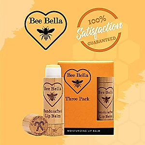 Bee Bella Lip Balm Stocking Stuffers, Candy Cane Scent, Moisturizing Lip Care Christmas Gifts, 100% Natural, Original Beeswax with Vitamin E, Handmade in USA (3 Pack)