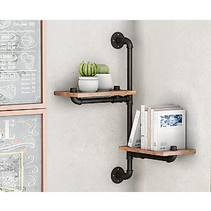 MAIKAILUN 5 Tiers Industrial Floating Pipe Wall Mounted Shelves and 2 Tiers Bundle