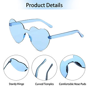 BOMEX 8 Pcs Heart Shape Sunglasses Party Sunglasses Rimless Transparent Candy Color Frameless Glasses Eyewear