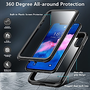 Eonfine for iPhone X Case,for iPhone Xs Case, Built-in Screen Protector Full Body Protection Heavy Duty Shockproof Rugged Cover Skin for iPhone X/Xs 5.8inch (Black/Clear)
