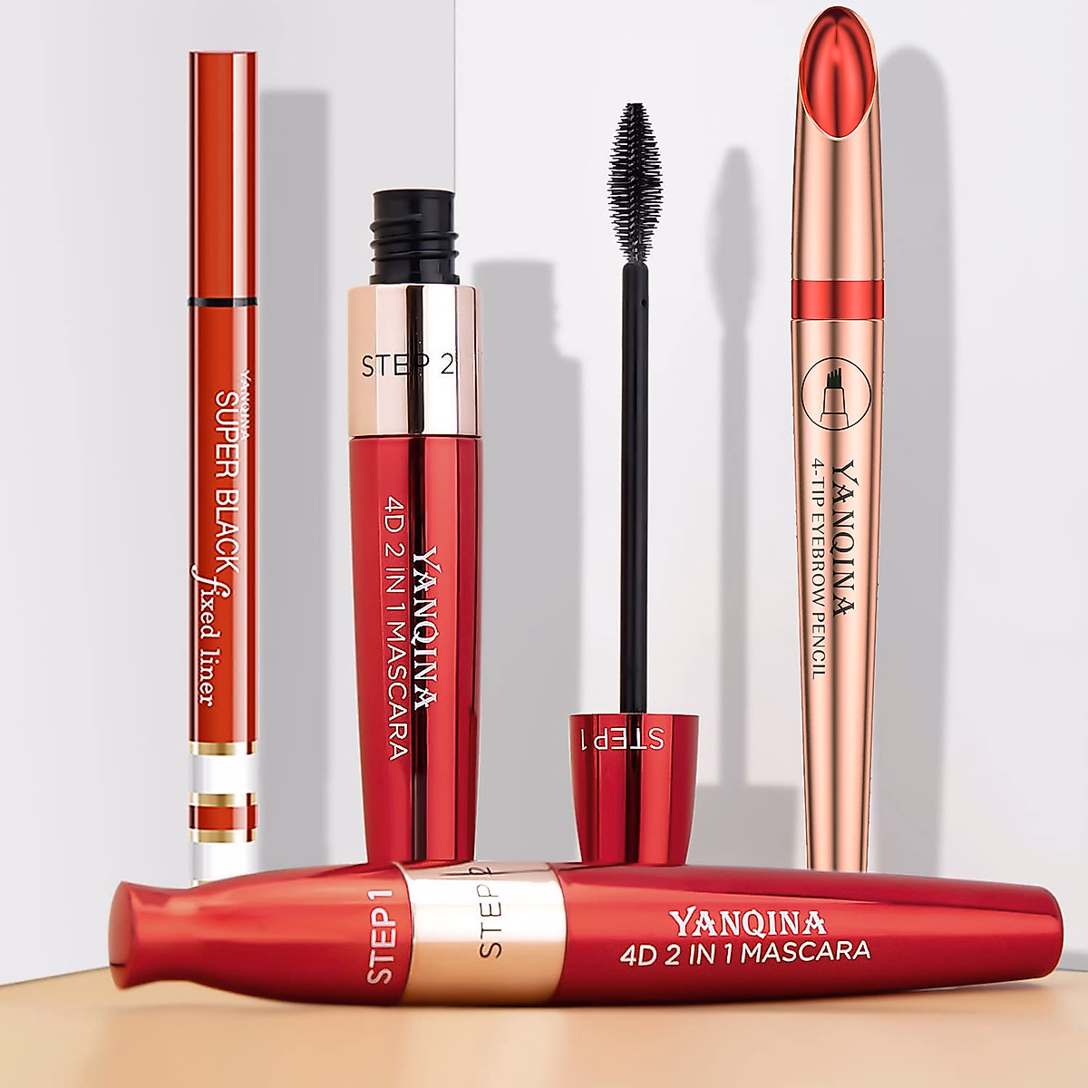 5x Longer Voluminous Eyelashes, 2 in 1 Vibely Mascara & Dark coffee Eyebrow Pencil & Black Eyeliner, Waterproof No Clumping (3 Set)