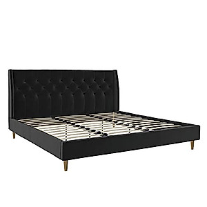 Novogratz The Her Majesty Upholstered Bed, King, Black Velvet