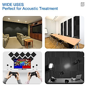 12 Pack Acoustic Panels Self-Adhesive, 1" X 12" X 12" Quick-Recovery Sound Proof Foam Panels, Acoustic Foam Wedges High Density, Soundproof Wall Panels for Home Studio,Carbon Black