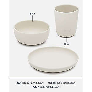 Lalo Big Bites Kids Dinnerware Starter Set - Dishwasher Safe, BPA Free, Kids Tableware Set - Includes Stackable Bowl, Plate, Utensils & Cup - 5 Pieces - Oatmeal