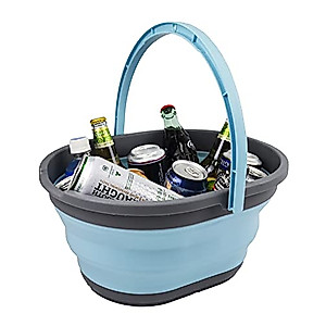 SAMMART 11L (2.9 Gallon) Collapsible Basket with Handle - Portable Outdoor Picnic Basket/Crater - Foldable Shopping Bag - Space Saving Storage Container (Sea Angel + Orange)