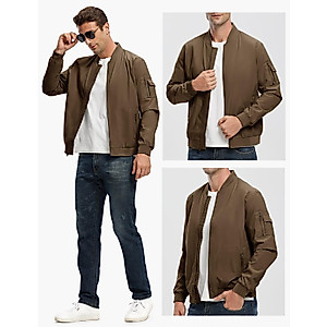 Rdruko Men's Lightweight Bomber Jacket Casual Stylish Fashion Coat Windbreaker(Brown, US M)
