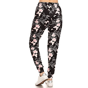 Leggings Depot Women's Relaxed fit Jogger Pants - Track Cuff Sweatpants with Pockets-R560, Medium, Pink Butterflies