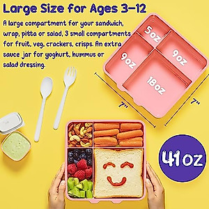 Fimibuke Kids Bento Lunch Box with 4 Compartments, Insulated lunch Bag, Stainless Steel Vacuum Thermos Food Jar, Ice Pack & Utensils Set, Birthday Gifts for Aged 3-12 Back to School Toddler Girls Boys