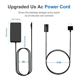 65W Surface Pro Charger for Microsoft Surface Pro 9 8 3 7 6 5 4 X Windows Surface Laptop Charger 5, 4, 3, 2, 1 Surface Go1, 2, Surface Book 3, 2, 1, with 5V 1A USB Charging Port, Support 44W, 36W, LED