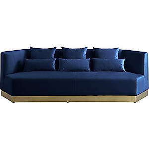 Meridian Furniture Marquis Collection Modern | Contemporary Velvet Upholstered Sofa with Stainless Steel Base in a Rich Gold Finish, 93" W x 38" D x 29" H, Navy