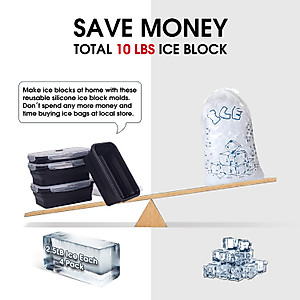 Extra Large Ice Block Mold for Ice Bath Cold Plunge Accessories, 4 Pack for 10LB Ice, Stackable Water Chiller Ice Tray Ice Cube Molds with Lids, Silicone Collapsible Food Storage Containers, Black