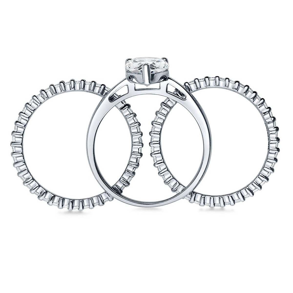 BERRICLE Sterling Silver Solitaire Wedding Engagement Rings 1.8 Carat Pear Cut Cubic Zirconia CZ Ring Set for Women, Rhodium Plated Size 6