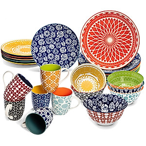 Annovero Mugs, Cereal Bowls, Salad Plates, Dinner Plates. Cute and Colorful Porcelain Dishes for Kitchen, Microwave and Oven Safe. Bundle