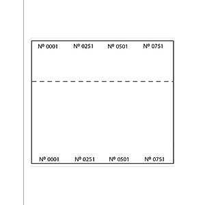 Print-Ready Blank Raffle Ticket Sheets, 8-1/2" x 11", 4 Tickets Per Sheet, Perfed Stubs and Consec Numbers, Ticket Size: 2-3/4" x 8-1/2" on White 67-lb Vellum - 250 Sheets (1,000 Tickets)