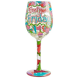 Enesco Designs by Lolita Feel Good Friday Artisan Hand-Painted Wine Glass, 15 Ounce, Multicolor