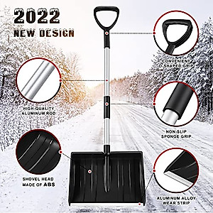 Large Portable Snow Shovel for Driveway: Lightweight Snowmobile Shovel with Aluminum Handle Wide Snow Removal, Black
