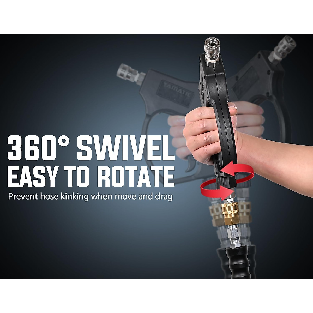 YAMATIC Short Pressure Washer Gun Stainless Steel with Swivel 3/8" Plug, 5000 PSI Power Washer Trigger Handle Replacement for MTM SGS35, SGS28, SG35, SG28 and More Stubby Foam Cannon Gun Car Wash