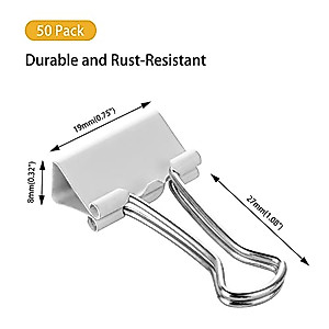 Small Binder Clips, 3/4 Inch ( 19mm ) Binder Clips, 50 Pack Mini Binder Clips (White)