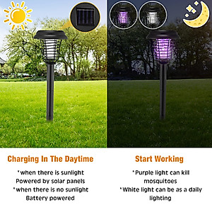 12 Pack Solar Bug Zapper LED Mosquito Killer Outdoor Waterproof Mosquito Zapper Fly Repellent 2 in 1 Mosquito and Insect Zapper Waterproof Solar Mosquito Killer Light for Indoor Outdoor Use