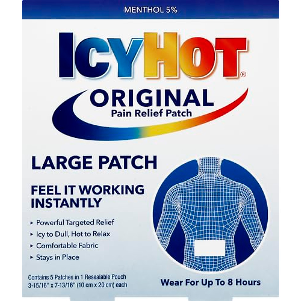 Icy Hot Original Medicated Pain Relief Patch, Large, 5 count