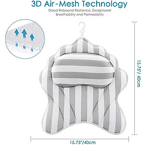 Bath Pillow, Bathtub Pillow Bath Pillow Bathtub Pillow, for Neck and Shoulder Spa Bathroom Accessories Bath Pillow 3D Air Mesh Comfortable Soft Bath Cushion with 6 Suction Cups for Tub Bath Cushion