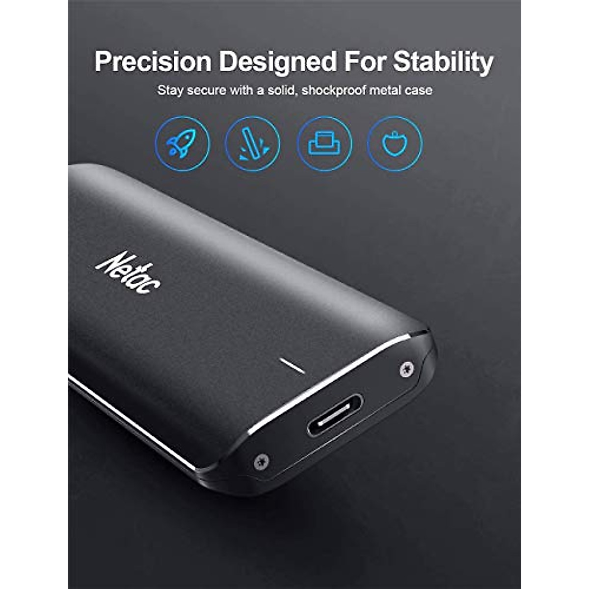 Netac SSD External Drive, Portable SSD 250GB for Type C, Up to 980MB/s, NVME SSD PCIE, USB 3.2 Gen2 10Gbps External Solid State Drive