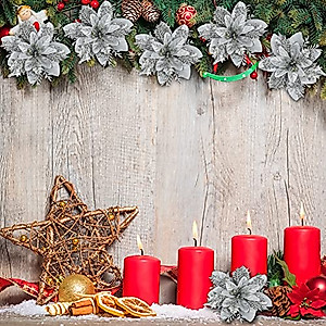 Vanleonet 12 PCS Christmas Glitter Artificial Poinsettia Flowers, Christmas Flowers Decorations, Glitter Poinsettia Tree Ornaments for Christmas Wreath Wedding Xmas Tree New Year Decorations