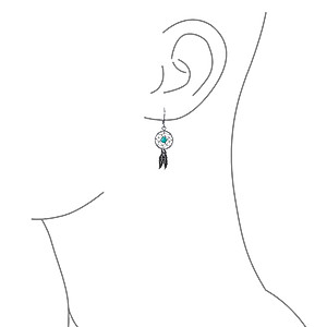 Blue Turquoise Western Jewelry Native American Indian Dream Catcher Feather Dangle Earrings For Women Teen .925 Sterling Silver
