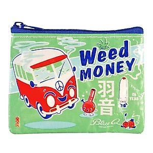 Blue Q Coin Purse, Weed Money. Made from 95% recycled material, the ultimate little zipper bag to corral money, ear buds, gift cards, stamps, vitamins, coins. 3"h x 4"w.