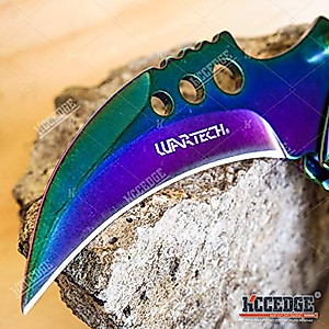 KCCEDGE BEST CUTLERY SOURCE Pocket Knife Camping Accessories Survival Kit 5 Inch Grim Reaper Scythe Tactical Knife Hunting Knife Camping Gear 78524 (Rainbow)